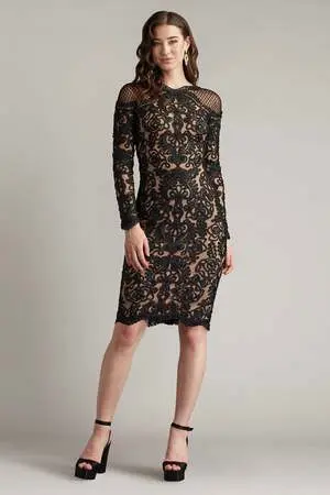 Tadashi Shoji Embroidered Illusion Sheath Dress - Black/nude