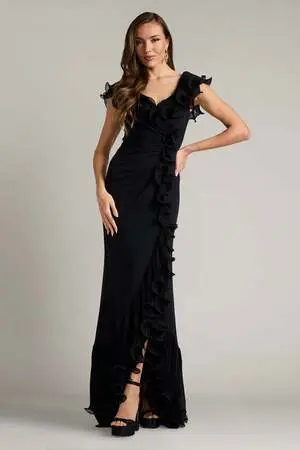 Tadashi Shoji Leandra Cascading Ruffle Gown - Black