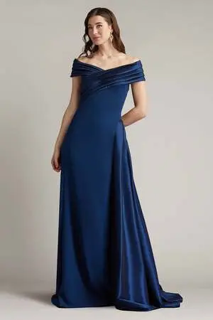 Tadashi Shoji Elysian Draped Overlay Train Gown - Navy