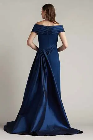 Tadashi Shoji Elysian Draped Overlay Train Gown - Navy