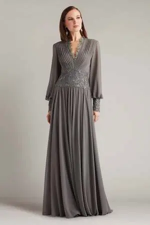 Tadashi Shoji Mariela Embellished Blouson-sleeve Gown - Mist