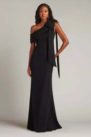 Tadashi Shoji Cassia Bow-shoulder Crepe Gown - Black