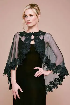 Tadashi Shoji Berio Lace & Mesh Capelet