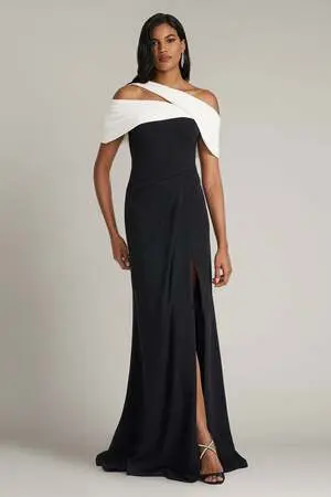 Tadashi Shoji One-shoulder Drape Gown - Black/ivory