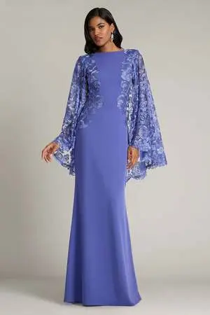 Tadashi Shoji Embroidered Cape Gown - Violet