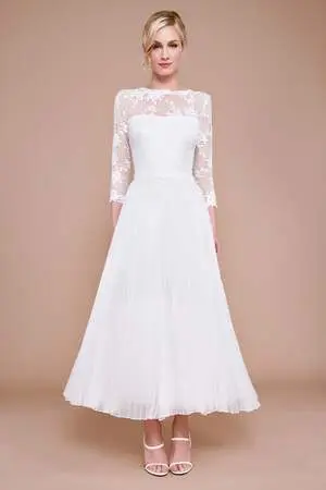 Tadashi Shoji Keats Lace Tulle Tea-length Dress - Ivory