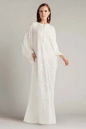 Tadashi Shoji Parriot Lace Caftan Gown - Ivory