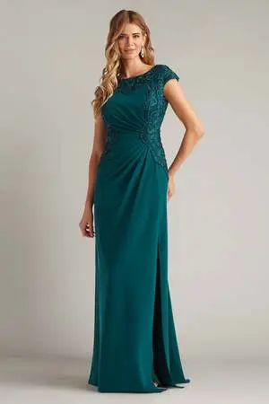 Tadashi Shoji Johari Embroidered Illusion Gown - Tea Leaf
