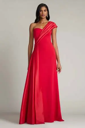Tadashi Shoji Draped One-shoulder Gown - Cherry
