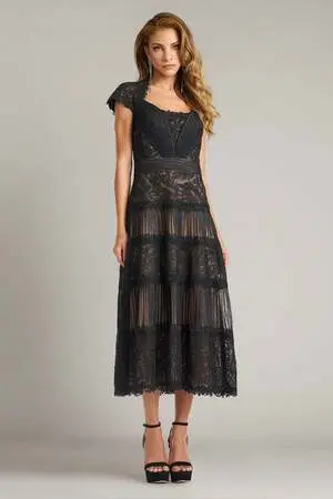 Tadashi Shoji Boette Lace Tea-length Dress - Black/nude