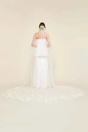 Tadashi Shoji Paley Cathedral Length Floral Appliqué Veil - Ivory