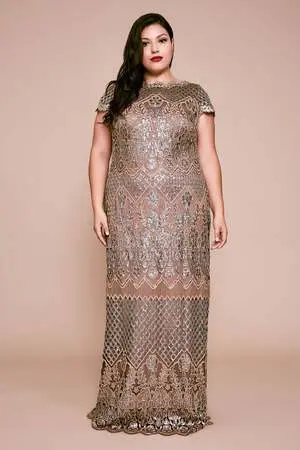 Tadashi Shoji Faris Sequin Embroidered Gown - Copper/rose