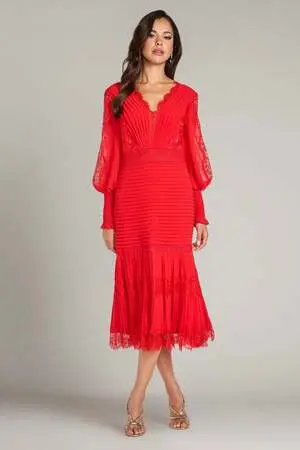 Tadashi Shoji Nyssa Bishop Sleeve Dress - Cherry