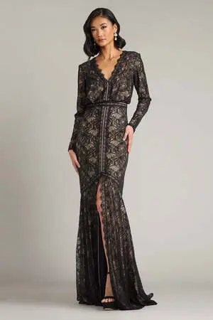 Tadashi Shoji Carelli Orchid Lace Gown - Black/nude