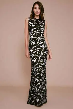 Tadashi Shoji Napali Floral Applique Sleeveless Gown - Black/ivory