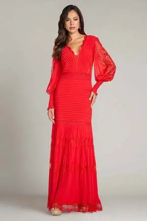 Tadashi Shoji Nyssa Bishop Sleeve Gown - Cherry