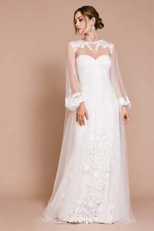 Tadashi Shoji Elsa Sheer Embroidered Tulle Overcoat