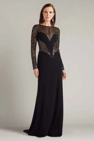 Tadashi Shoji Sequin Embroidered Gown - Black/silver