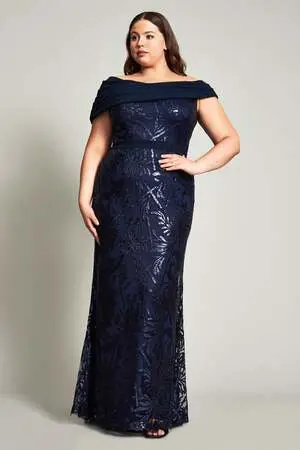 Tadashi Shoji Chiaki Textured Crepe Gown - Navy