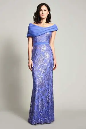 Tadashi Shoji Chiaki Textured Crepe Gown - Deep Violet