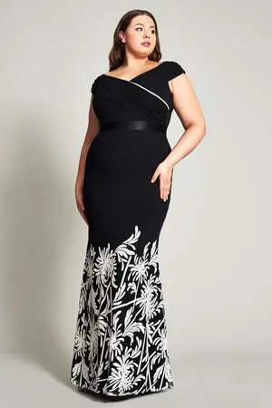 Tadashi Shoji Kumi Crisscross Bodice Gown - Black/ivory