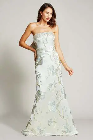 Tadashi Shoji Masami Floral Brocade Gown - Ice