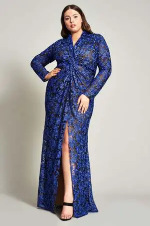 Tadashi Shoji Floral Slit Gown - Deep Violet/black