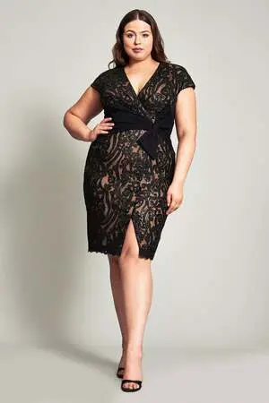 Tadashi Shoji Embroidered Tulle Dress - Black/nude