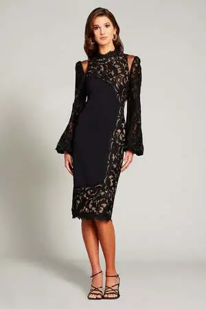 Tadashi Shoji Rabia Bishop Sleeve Dress - Black/nude