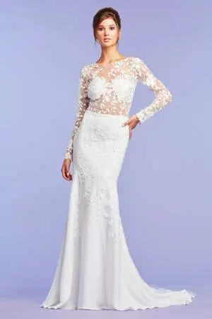 Tadashi Shoji Holden Long-sleeve Illusion Gown - Ivory