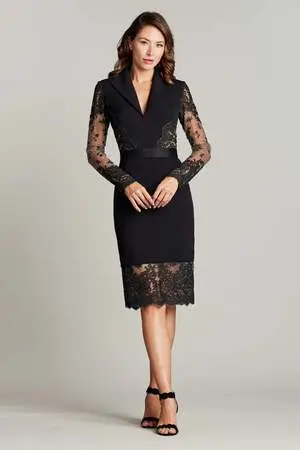 Tadashi Shoji Embroidered Tulle Crepe Sheath Dress - Black