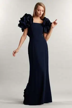 Tadashi Shoji Serenay Ruffle Taffeta Gown - Navy