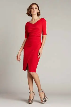 Tadashi Shoji Textured Crepe V-neck Dress - Flame