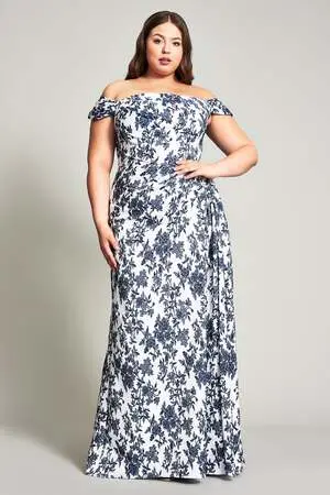 Tadashi Shoji Airi Off-shoulder Gown - Navy/ivory