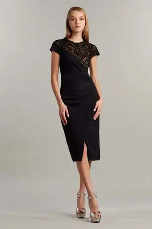 Tadashi Shoji Arun Embroidered Tulle & Crepe Dress - Black/nude