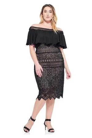 Tadashi Shoji Alexia Off-the-shoulder Sheath Dress - Black/nude