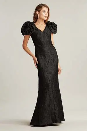 Tadashi Shoji Sachar Rosette Sleeve Gown - Black
