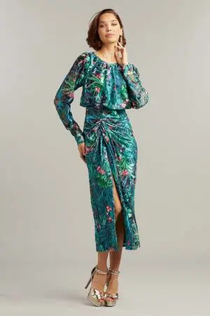 Tadashi Shoji Beeja Long Sleeve Twist-drape Dress - Cerulean/multi