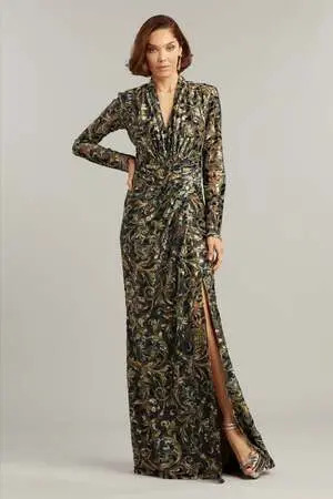 Tadashi Shoji Arlette Burnout Velvet Gown - Bronze