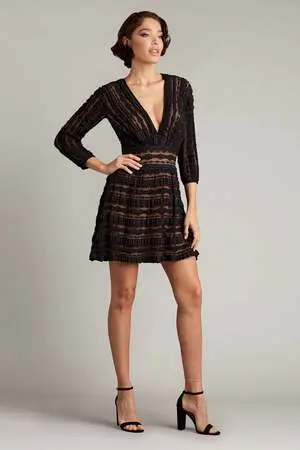 Tadashi Shoji Dunaway Textured Knit Mini Dress - Black/nude