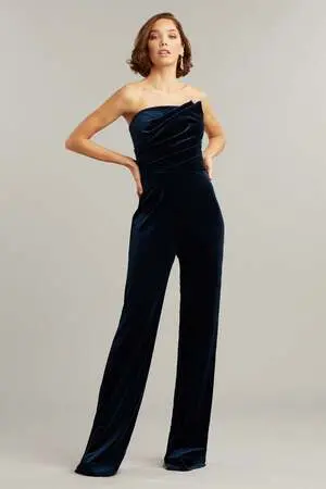 Tadashi Shoji Gisela Velvet Strapless Jumpsuit - Night Blue
