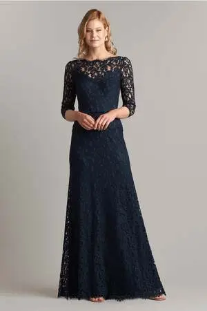 Tadashi Shoji Amberly Belted Lace Gown - Navy