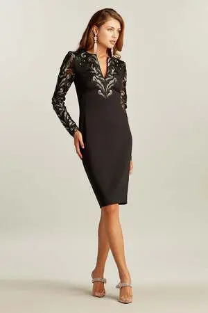 Tadashi Shoji Dillon Embroidered Neoprene Dress - Silver/black