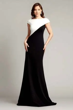 Tadashi Shoji Arbor Angled Two-tone Gown - Ivory/black