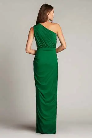 Tadashi Shoji Lena One-shoulder Waterfall Drape Gown - Bamboo