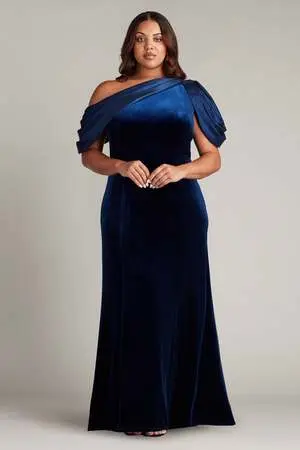 Tadashi Shoji Velvet Draped Gown - Navy