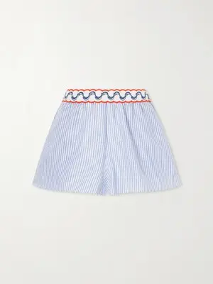 Farm Rio Embroidered Striped Linen Shorts
