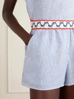 Farm Rio Embroidered Striped Linen Shorts