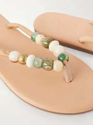 ANCIENT GREEK SANDALS Saionara Bead-embellished Leather Flip Flops