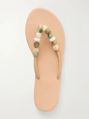ANCIENT GREEK SANDALS Saionara Bead-embellished Leather Flip Flops